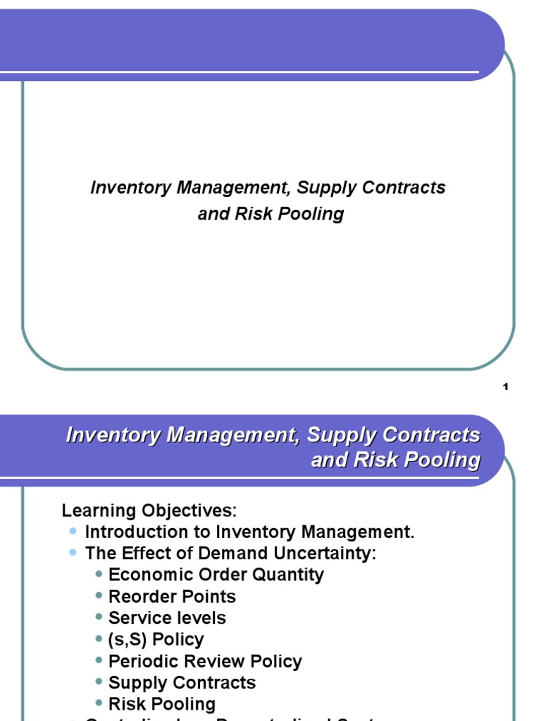Inventory Management, Supply Contracts and Risk Pooling | PDF ...