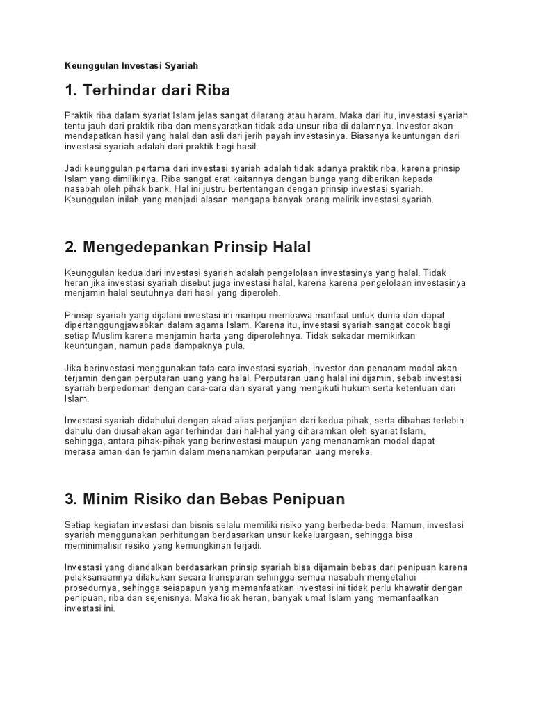 Terhindar Dari Riba: Keunggulan Investasi Syariah | PDF | Pengelolaan ...