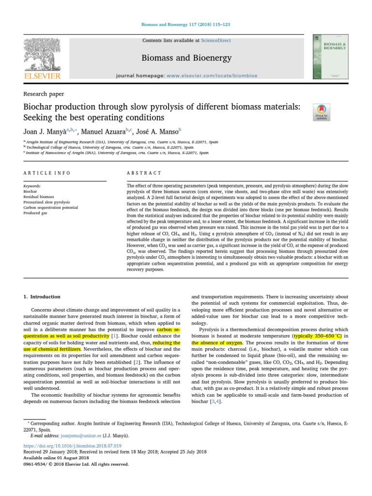 Biomass and Bioenergy: Research Paper | PDF | Pyrolysis | Biomass
