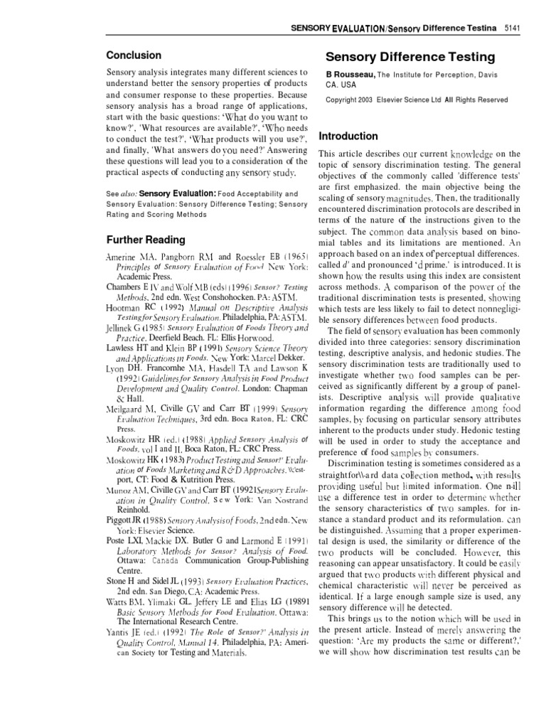 Sensory Difference Testing | PDF | Level Of Measurement | Perception