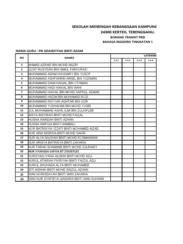 Borang Transit PBD F1-English | PDF