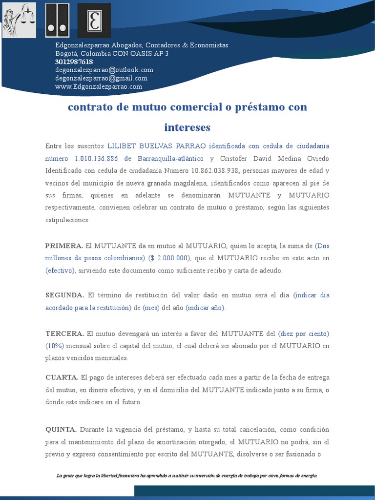 Contrato de Mutuo o Prestamo Con Intereses | PDF | Pagos | Justicia
