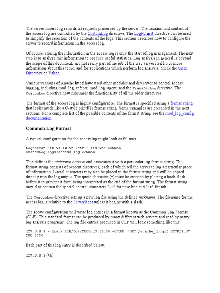 Customlog Logformat: Common Log Format | PDF | Hypertext Transfer ...