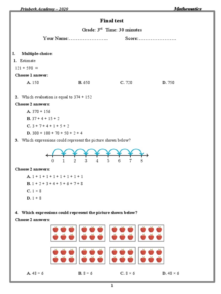 Final Test: Grade: 3 Time: 30 Minutes Your Name: .. Score | PDF ...