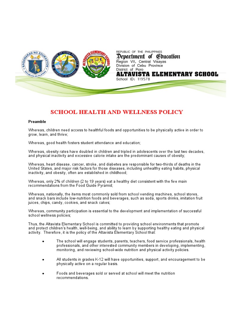 Health and Wellness Policy | Download Free PDF | School Meal | Foods