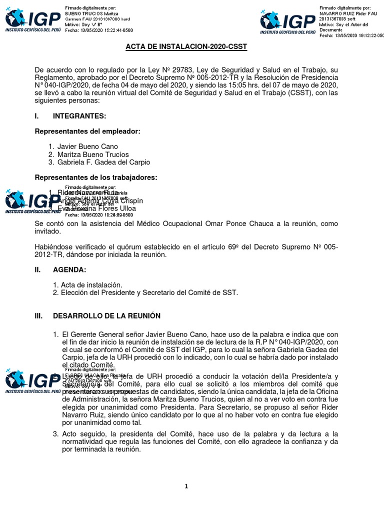 Acta de Instalación del CSST 2020 | PDF | Gobierno | Elecciones