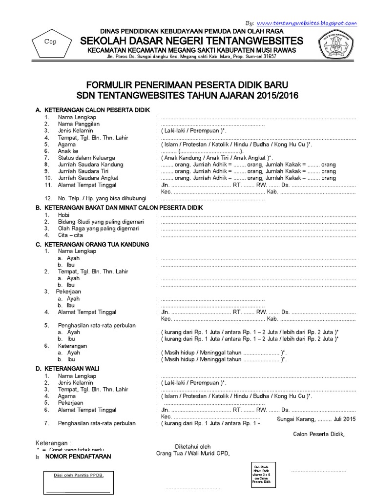 Formulir Pendaftaran Siswa SD, SMP | PDF