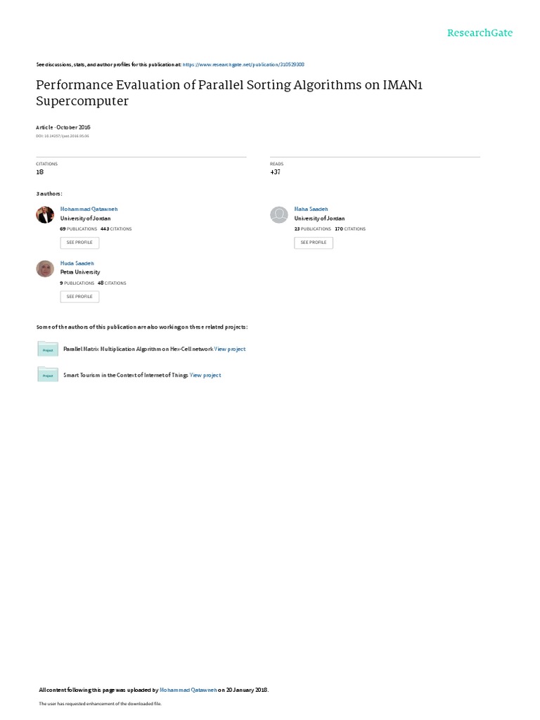 Performance Evaluation Of Parallel Sorting Algorithms On Iman1 Supercomputer Pdf Parallel