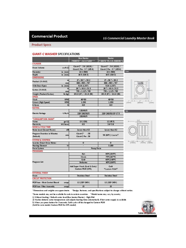 LG Machine Spec | PDF | Washing Machine | Manufactured Goods