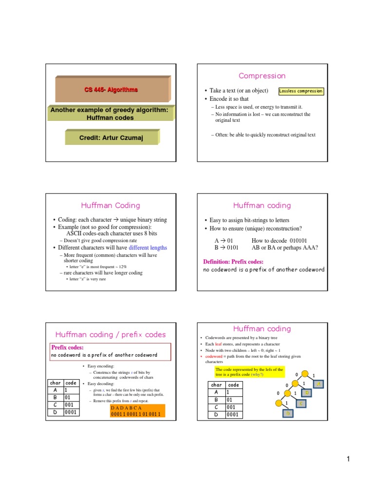 Compression: Another Example of Greedy Algorithm: Huffman Codes | PDF ...