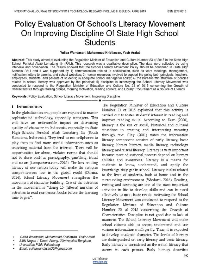 Policy Evaluation of Schools Literacy Movement On Improving Discipline ...