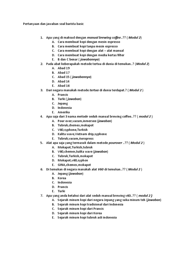 Soal Test Barista | PDF