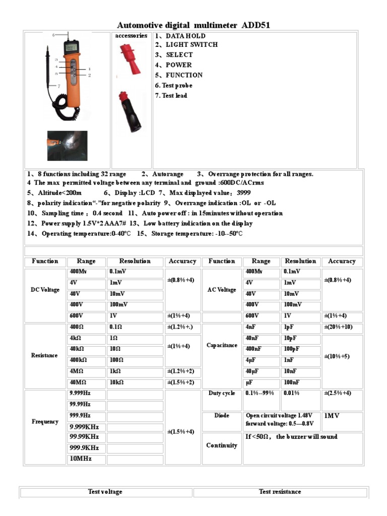 Multimetru Auto, Model ADD51 | PDF | Force | Electricity