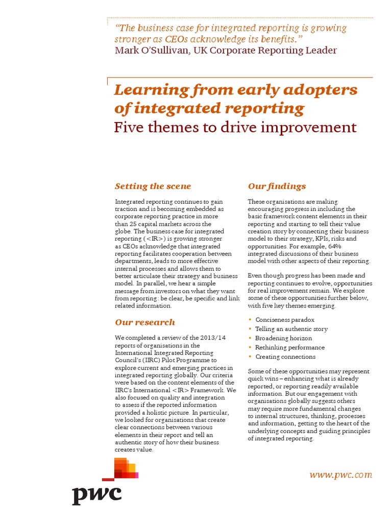 PWC Learning From Early Adopters of Integrated Reporting | PDF ...