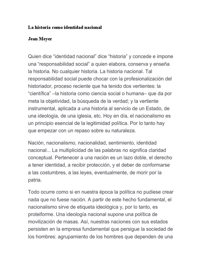 La Historia Como Identidad Nacional | PDF | Nacionalismo | Nación