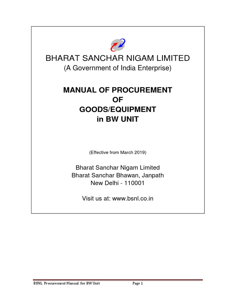 BSNL Procurement Manual Guide | PDF | Specification (Technical Standard) | Procurement