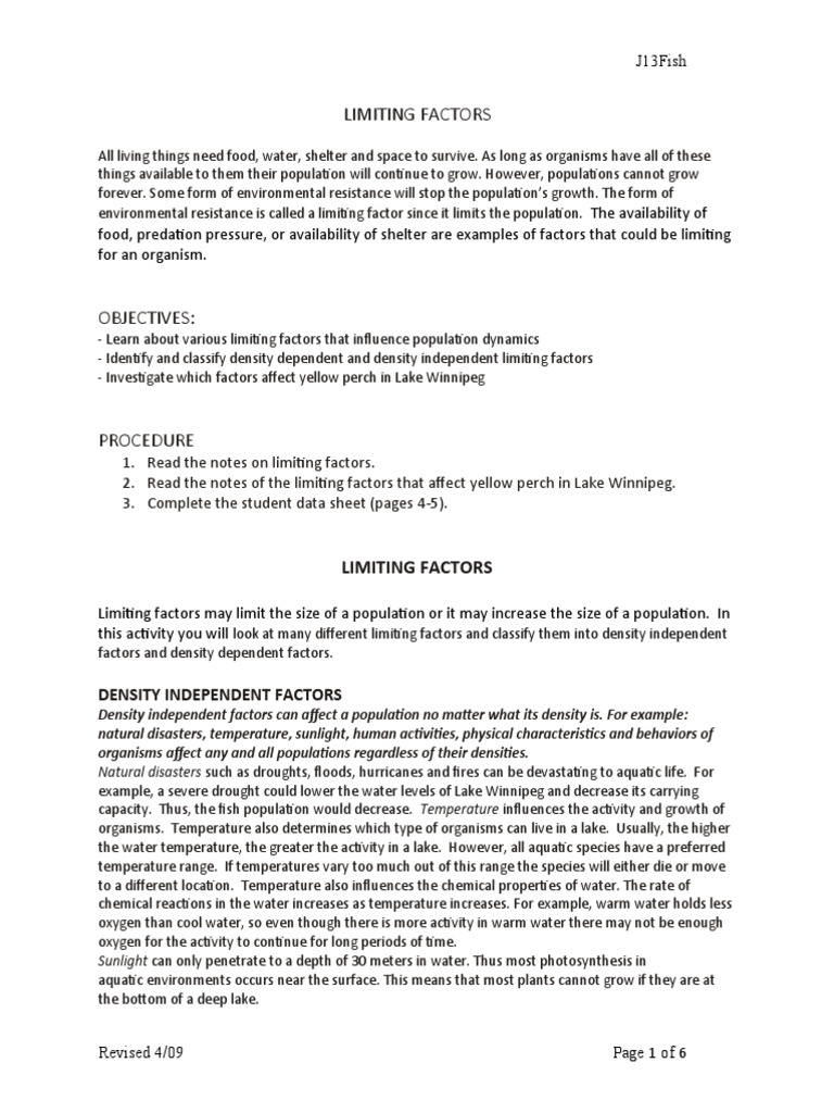 Markayla Hines - Yellow Perch Limiting Factors | PDF | Predation | Lake