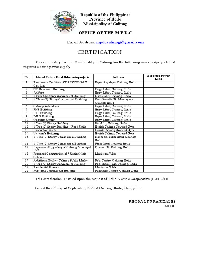 ILECO II Certification | PDF | Philippines
