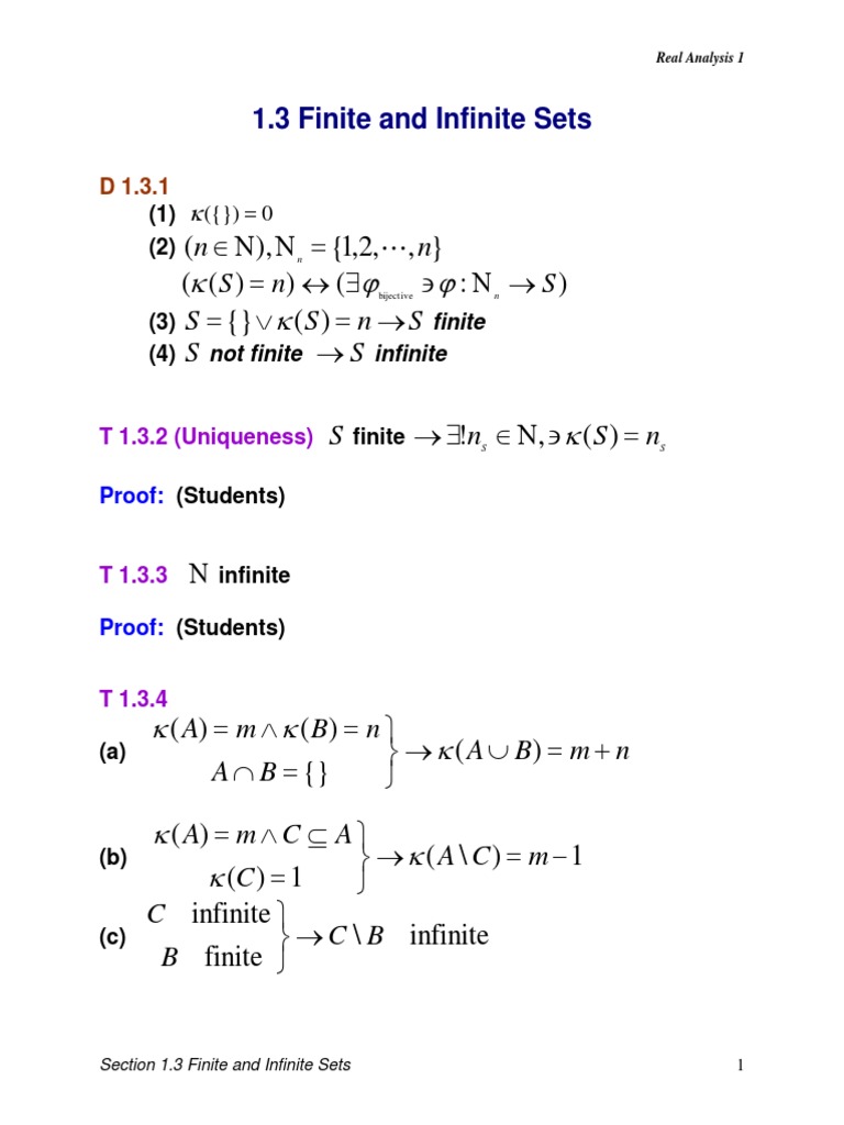 Real Analysis 1: Introduction to Finite and Infinite Sets | PDF ...