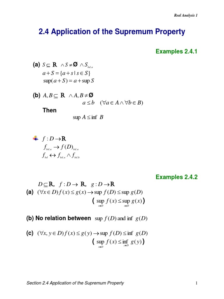 2.4 Application of The Supremum Property:) - (Sup) Sup ( | PDF ...
