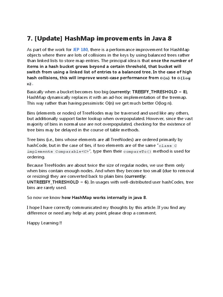 (Update) Hashmap Improvements in Java 8: O (N) O (Log N) | PDF | Computers