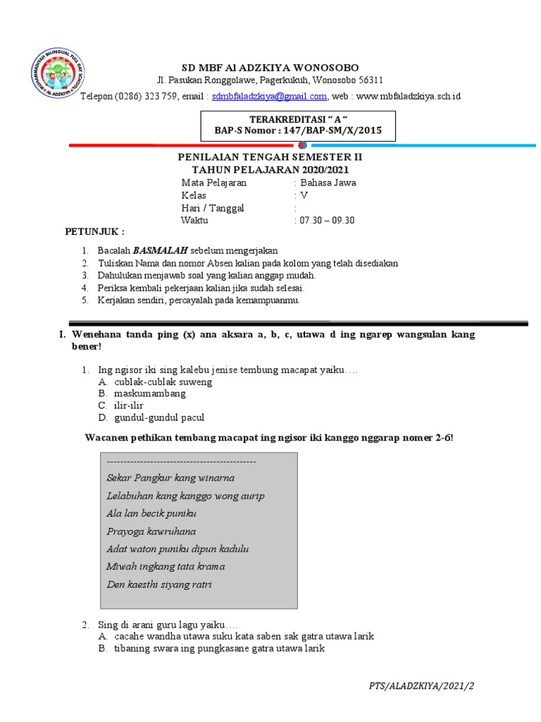 PTS II BJawa V Rahma Revisi | PDF
