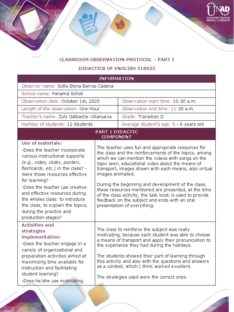 Classroom Observation Protocol-Part 1-Sofia 4 | PDF | Teachers ...