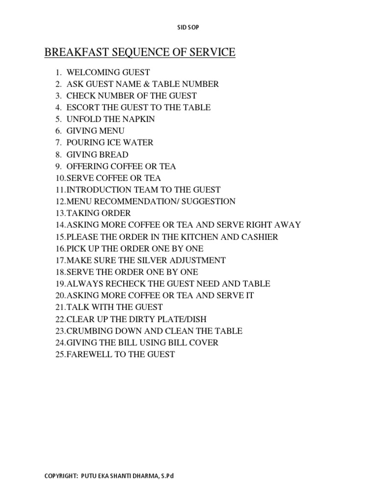 Breakfast Sequence of Service | PDF
