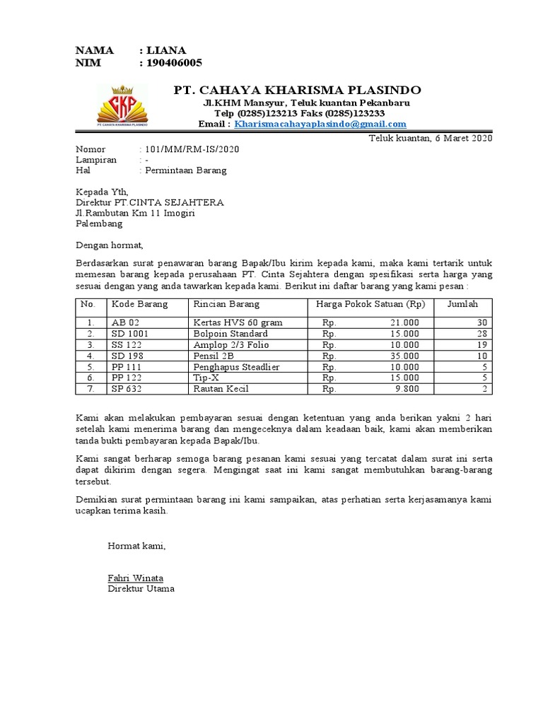 Surat Permintaan Barang | PDF