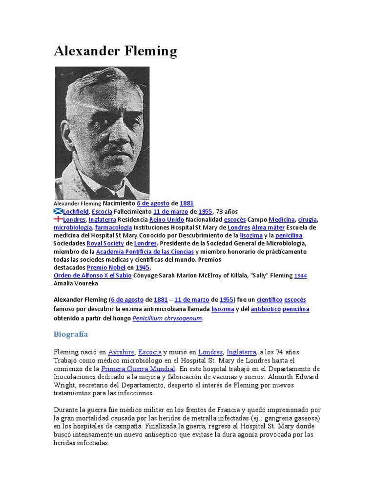 Alexander Fleming | PDF | Luis Pasteur | Bienestar