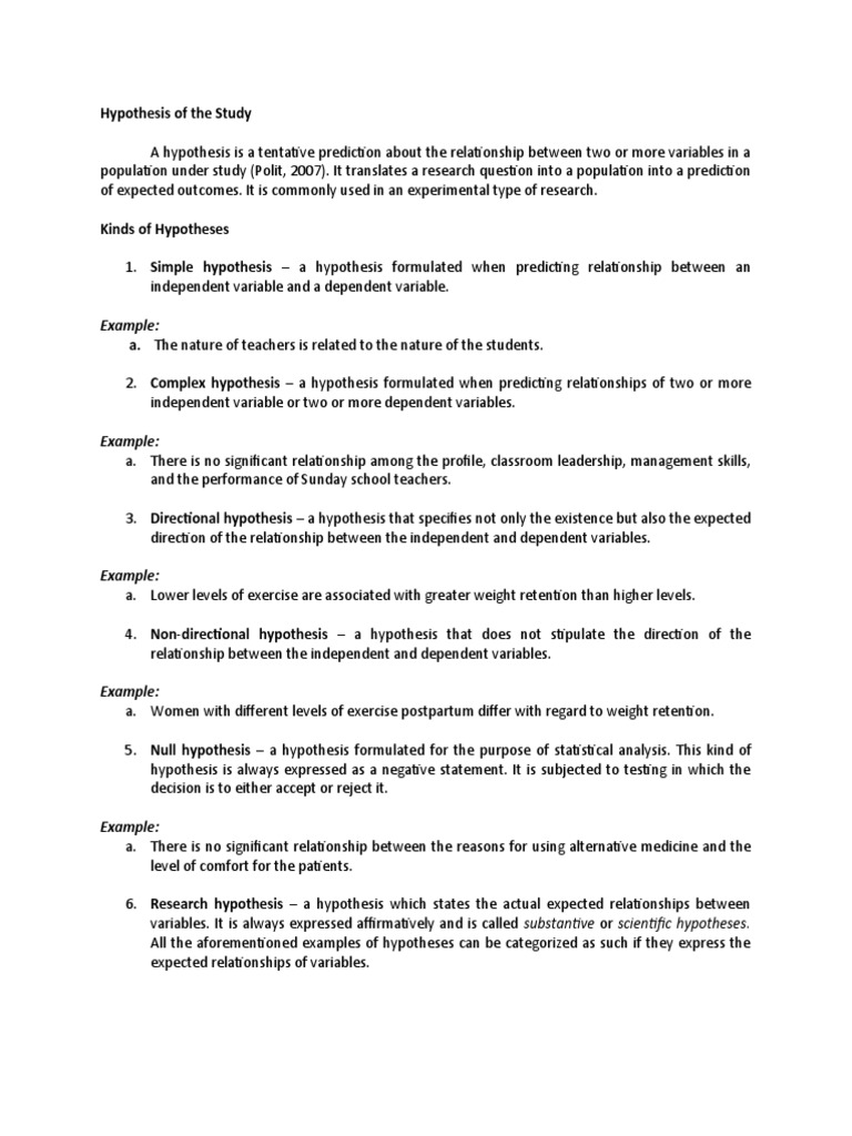 Hypothesis of The Study | PDF | Hypothesis | Methodology