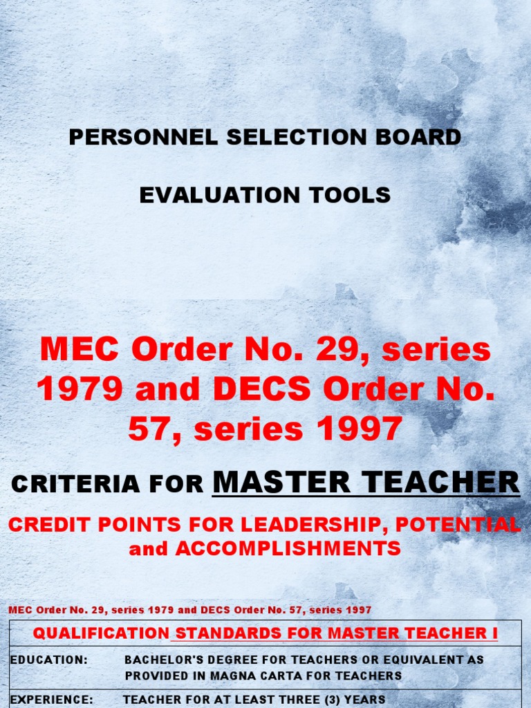 Master Teacher Evaluation Guide | PDF | Academic Degree | Master's Degree
