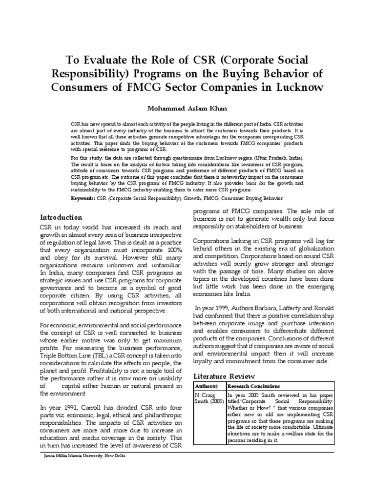 The Role of CSR Programs On The Buying Behavior of | PDF | Corporate ...