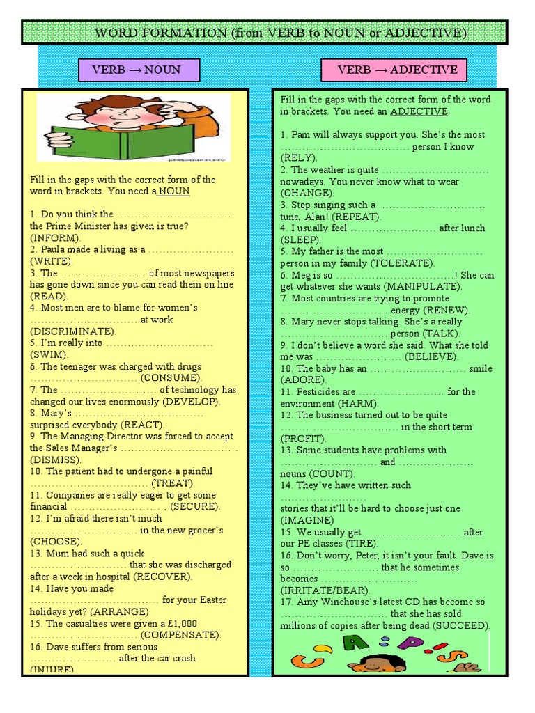 Word Formation Exercises: Verbs to Nouns/Adjectives | PDF | Adjective ...