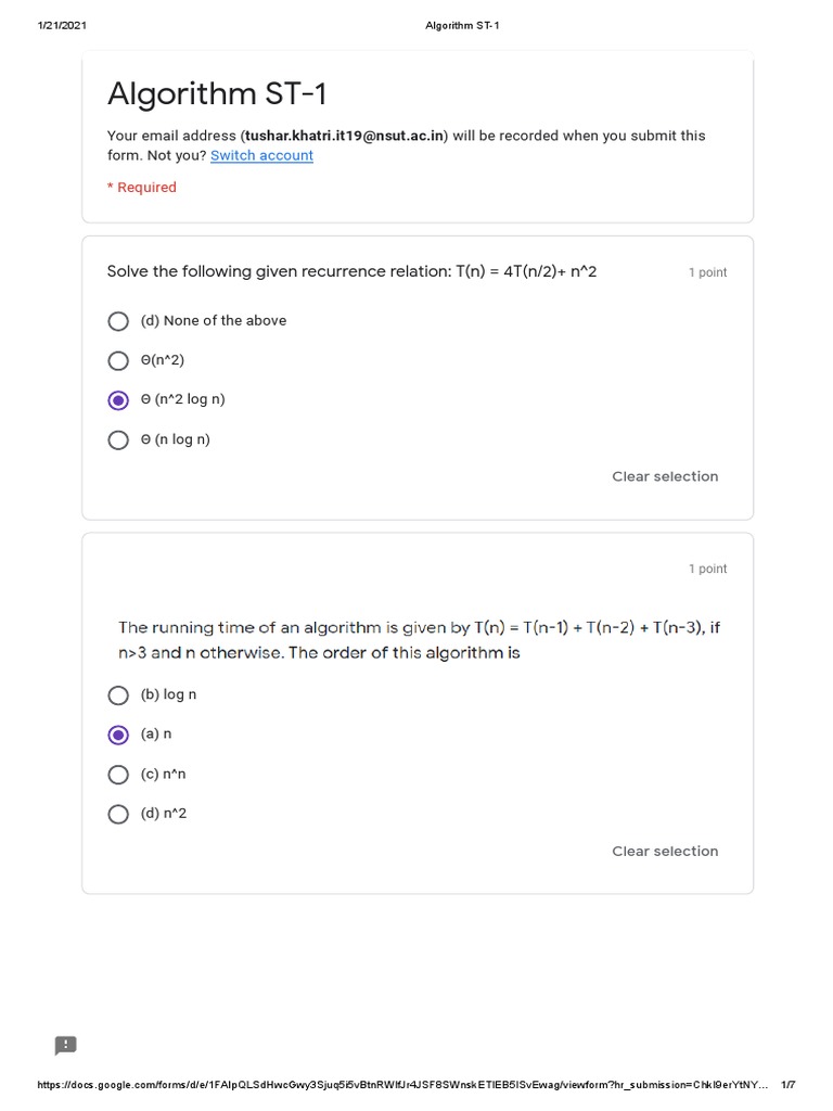 Algorithm ST-1: Solve The Following Given Recurrence Relation: T (N) 4T (n/2) + N 2 | Download ...