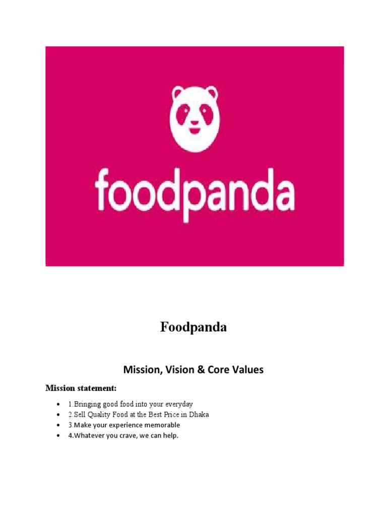 Foodpanda: Mission, Vision & Core Values | PDF