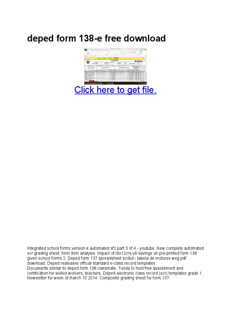 Free DepEd Form 138-E Download | PDF