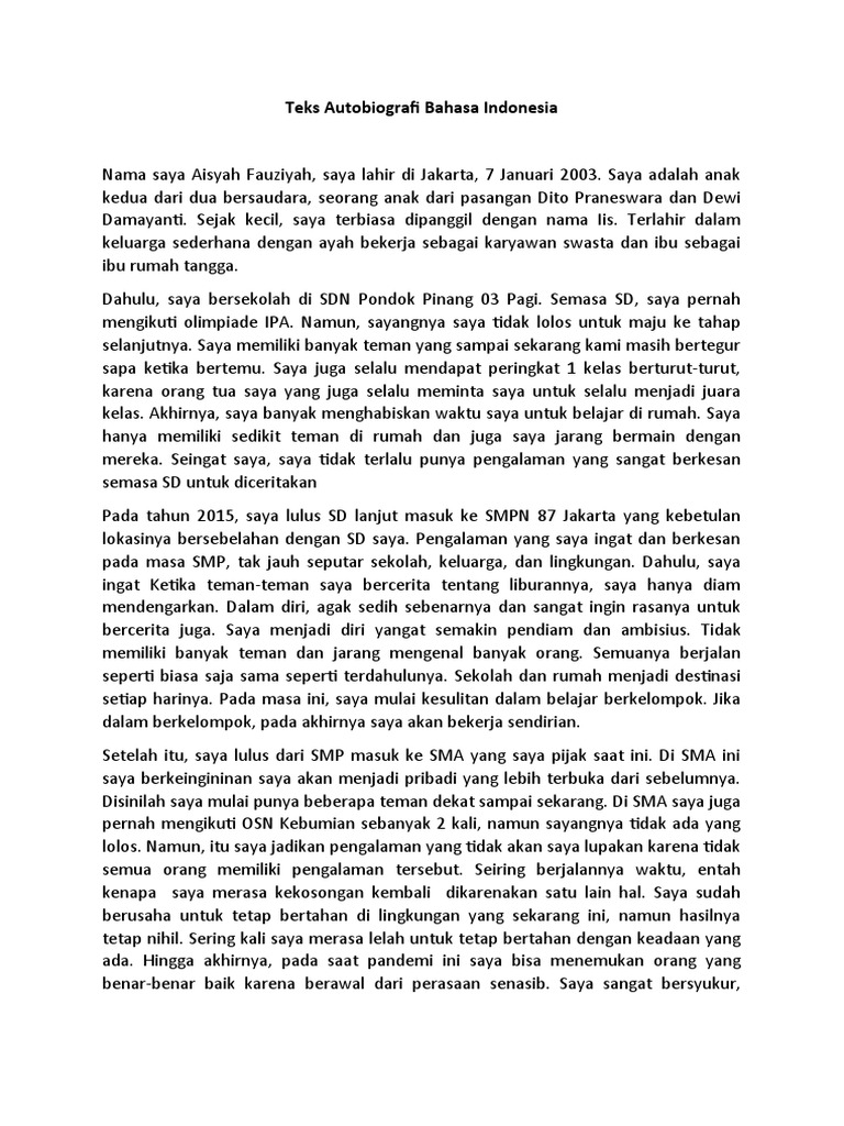 Autobiografi Singkat Aisyah Fauziyah Pdf