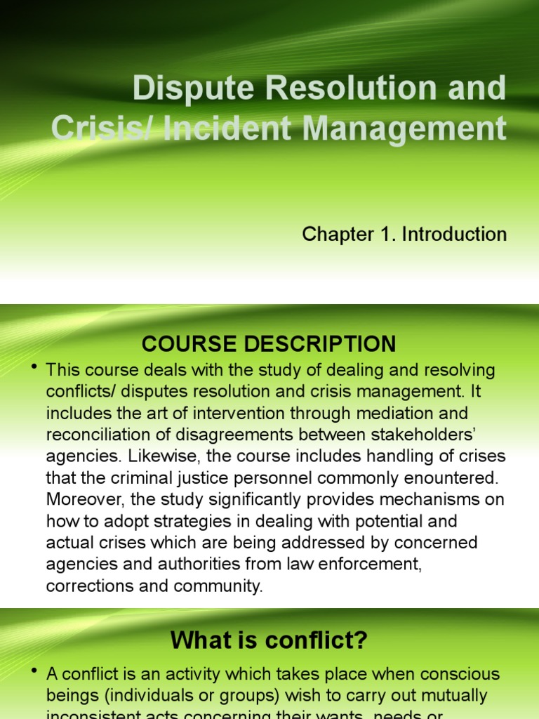 Dispute Resolution and Crisis/ Incident Management: Chapter 1 ...