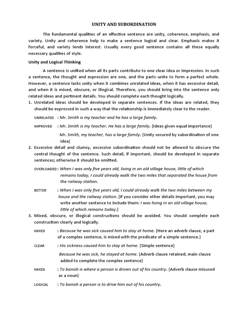 Achieving Unity, Coherence, Emphasis and Variety in Sentence Structure ...