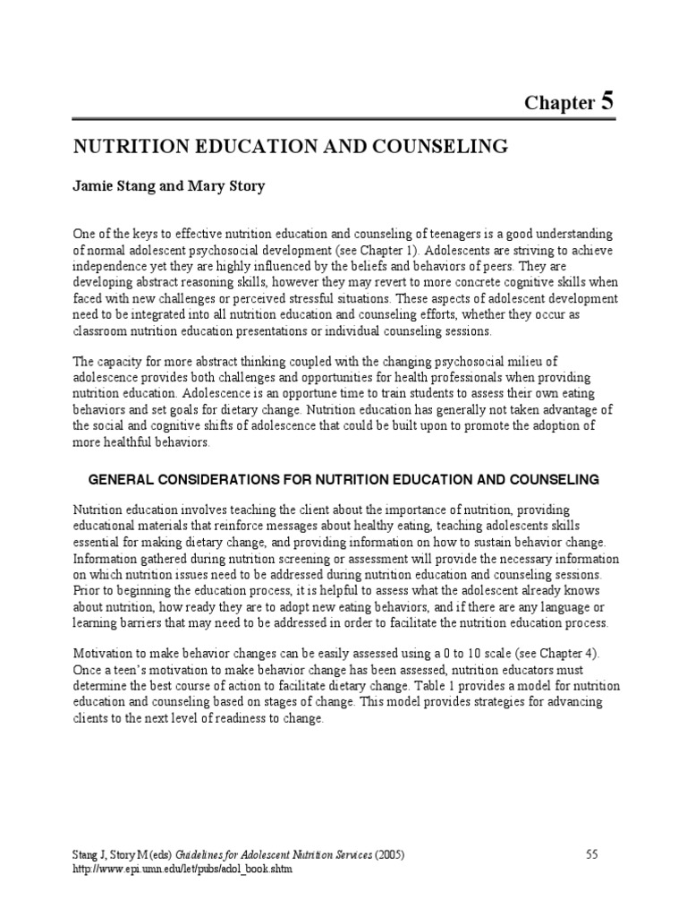 Nutrition Education and Counseling | PDF | Adolescence | Behavior