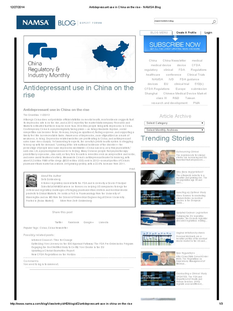 Antidepressant Use in China On The Rise - NAMSA Blog | PDF | Clinical ...