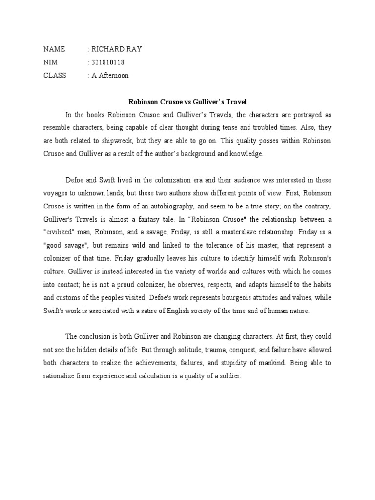 Richard Ray - 1st Structured Assignment Robinson Crusoe vs. Gulliver's ...