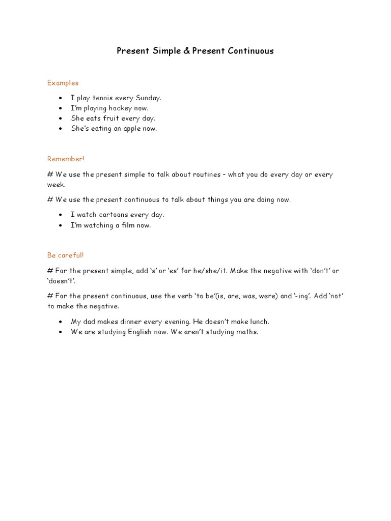 Present Simple vs. Continuous Guide | PDF