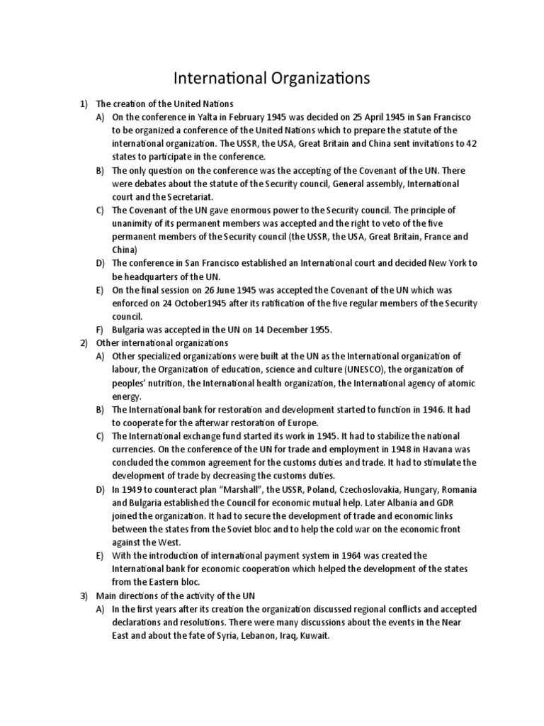 International Organizations | PDF | United Nations | International ...