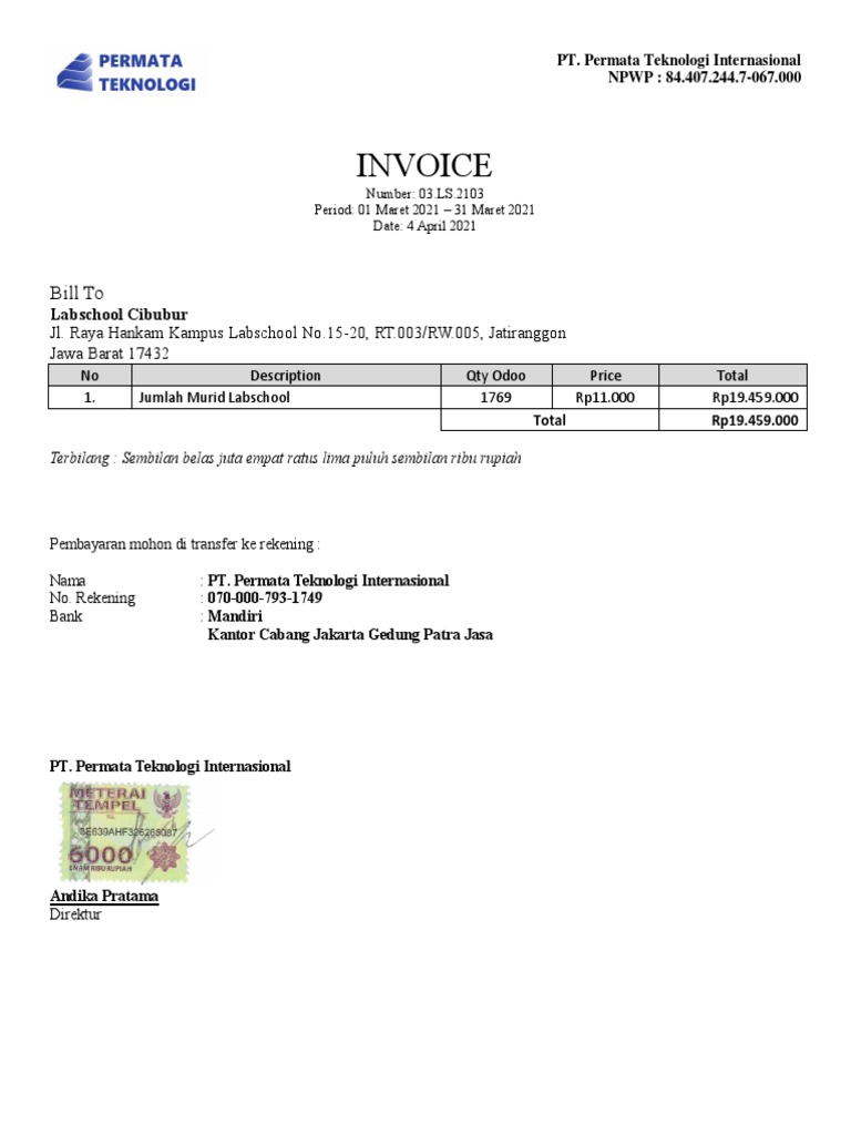 Invoice Labschool Maret 2021 | PDF