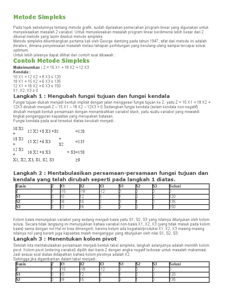 Metode Simpleks Contoh | PDF