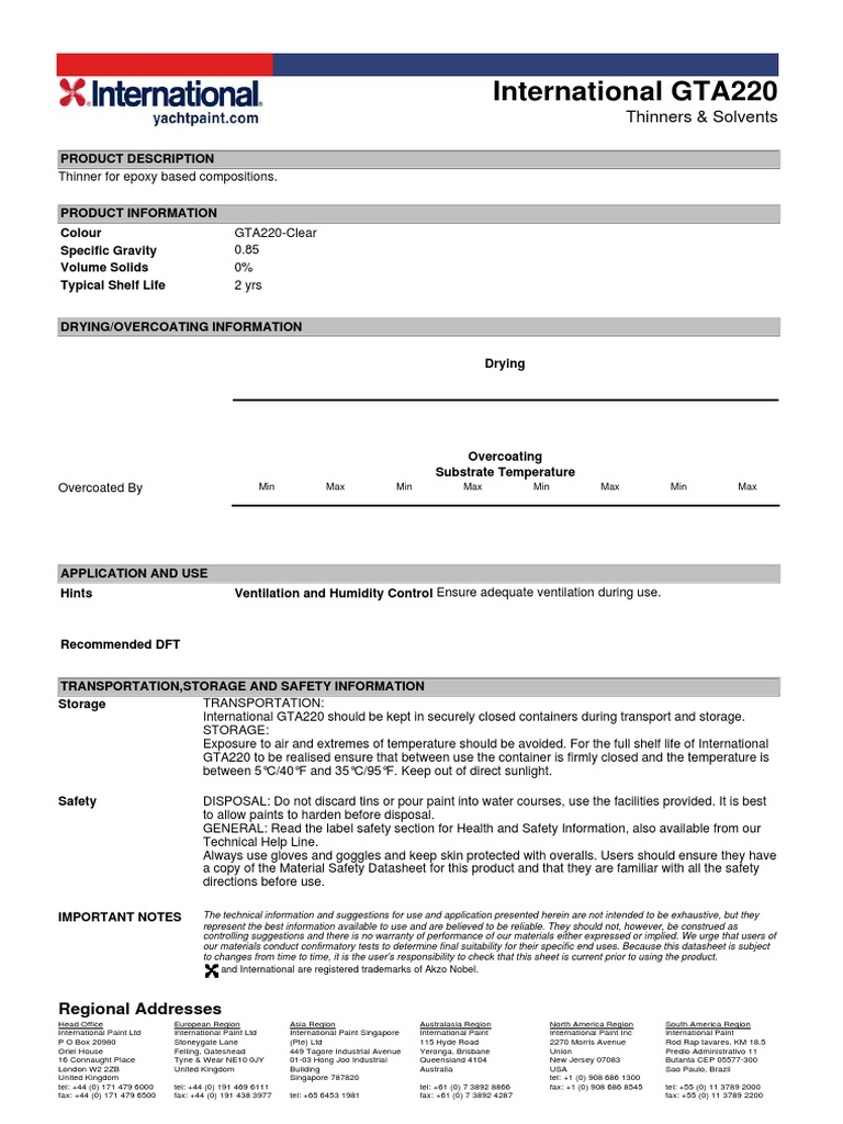 International GTA220: Thinners & Solvents | PDF | Paint | Chemistry