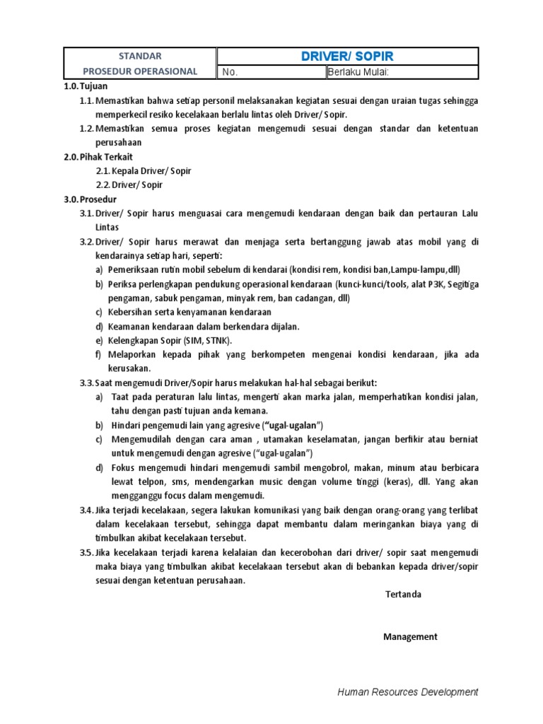 Sop Driver Mobil Box | PDF