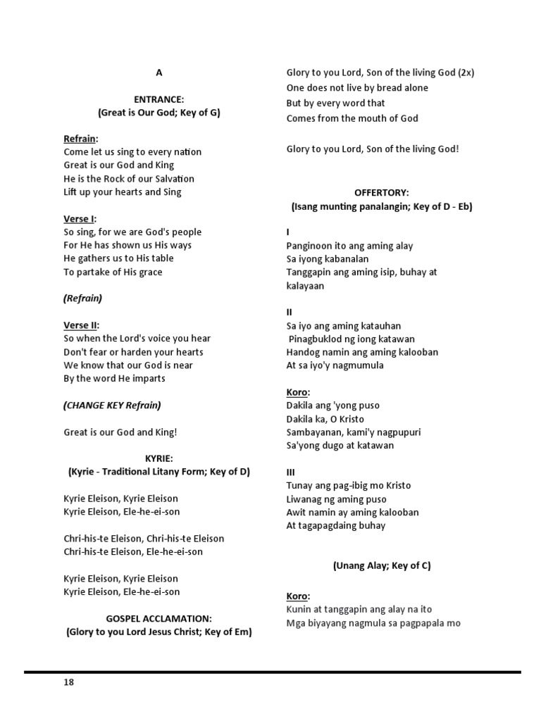 (Refrain) : Kunin at Tanggapin Ang Alay Na Ito Mga Biyayang Nagmula Sa Pagpapala Mo | PDF ...